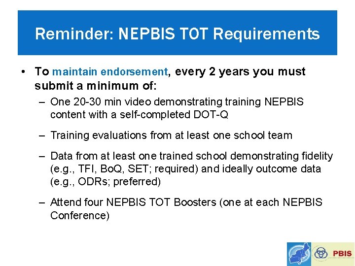 NEPBIS TOT Day 6 North East PBIS Training