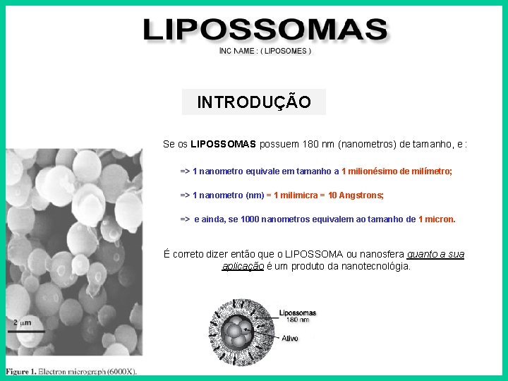 INTRODUO Lipossomas so estruturas esfricas em que uma