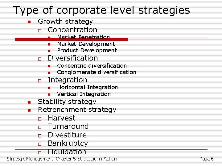 Chapter 5 Strategy in action Corporate Strategy Business