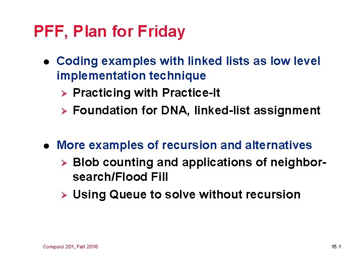 PFF Plan for Friday l Coding examples with