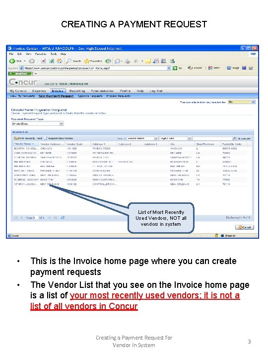 CREATING A PAYMENT REQUEST FOR VENDOR IN SYSTEM