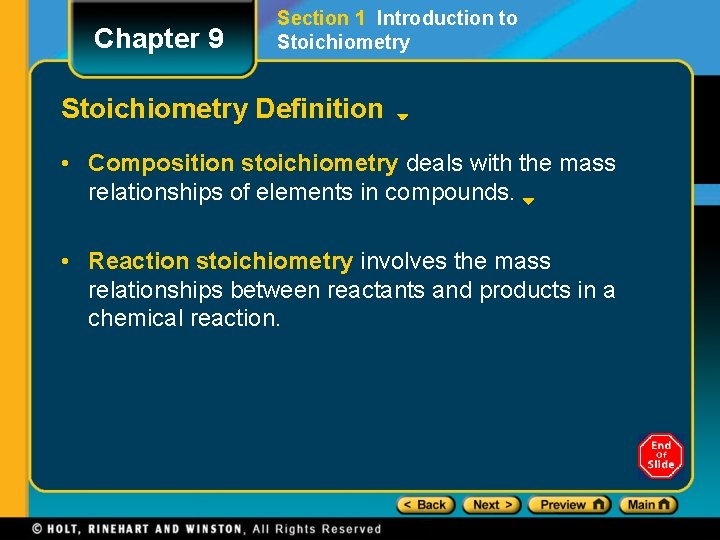 Chapter 9 Section 1 Introduction to Stoichiometry Lesson