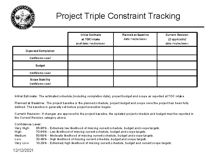 Technology Oversight Committee Project title Presented by Note