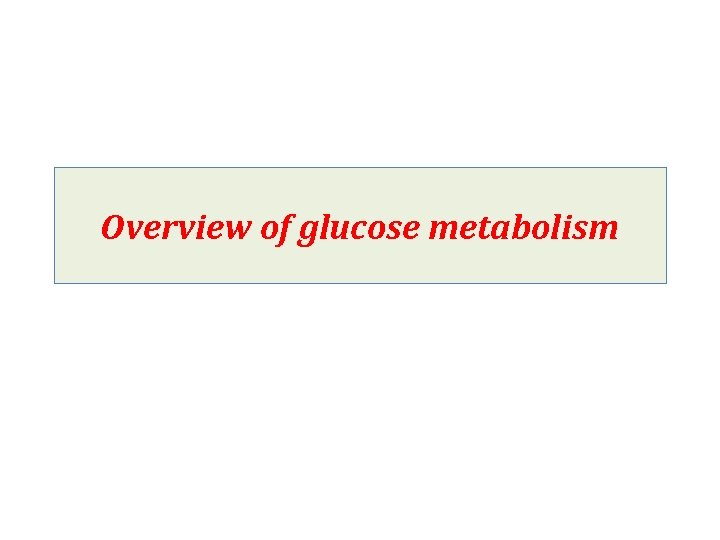 Introduction to glucose metabolism Overview of glucose metabolism