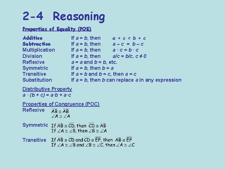 2 4 Reasoning Properties of Equality POE Addition