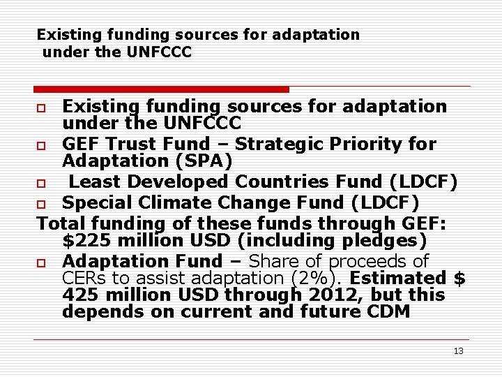 ADAPTATION ISSUES FOR UNFCCC COP 13 BALI INDONESIA