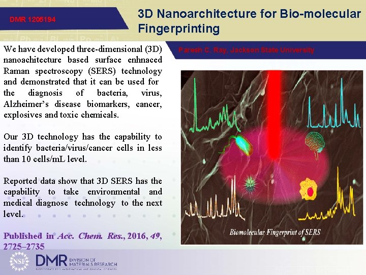 DMR 1205194 3 D Nanoarchitecture for Biomolecular Fingerprinting