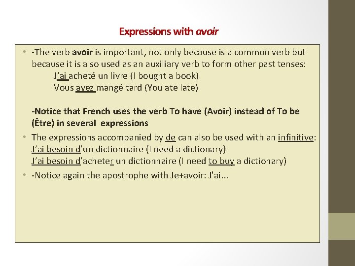 LESSON 2 B 1 Present tense of avoir