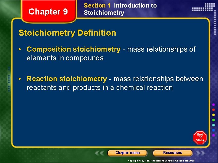 Chapter 9 Section 1 Introduction to Stoichiometry Definition