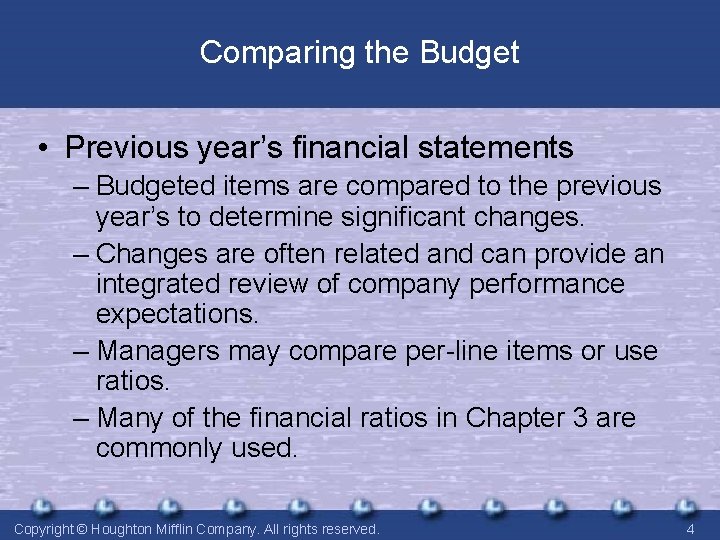 Chapter Eight Analyzing and Using Budgets Learning Objectives