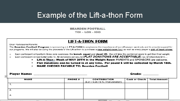 Bearden Football LiftAThon GOAL To install a new