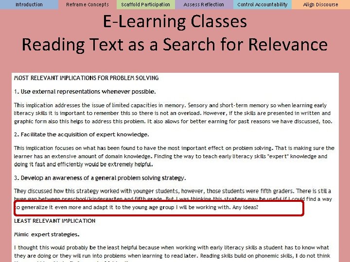 Introduction Reframe Concepts Scaffold Participation Assess Reflection ...