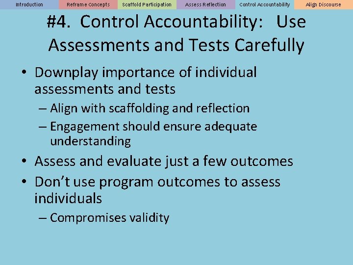 Introduction Reframe Concepts Scaffold Participation Assess Reflection ...