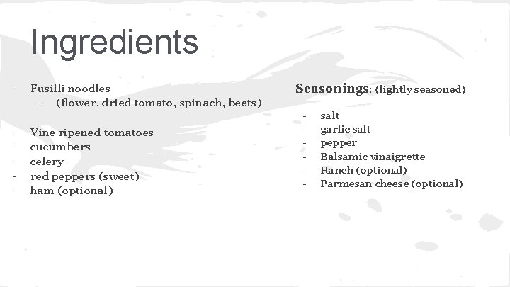 Pasta By Mckinzy Mason Athena Sam Background Information