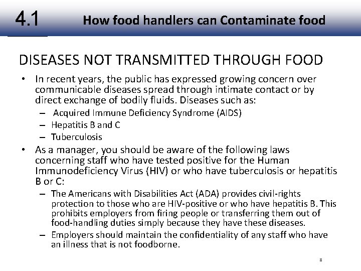 Chapter Number 4 The Safe Food Handler Class