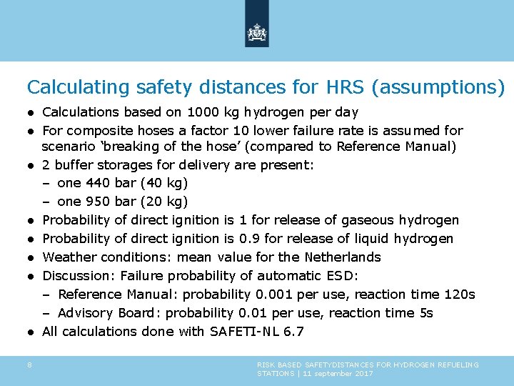 RISK BASED SAFETYDISTANCES FOR HYDROGEN REFUELING STATIONS Calculations