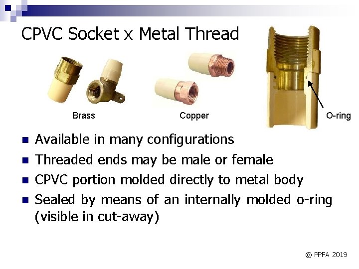 Plastic Pipe and Fittings Association CPVC to Metal