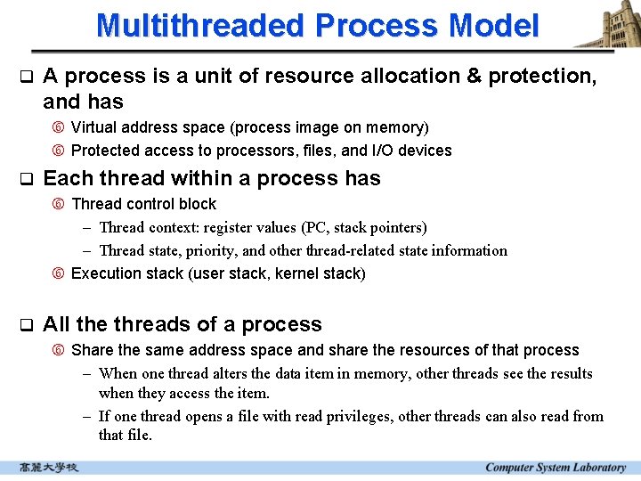 Operating System Chapter 4 Threads Lynn Choi School