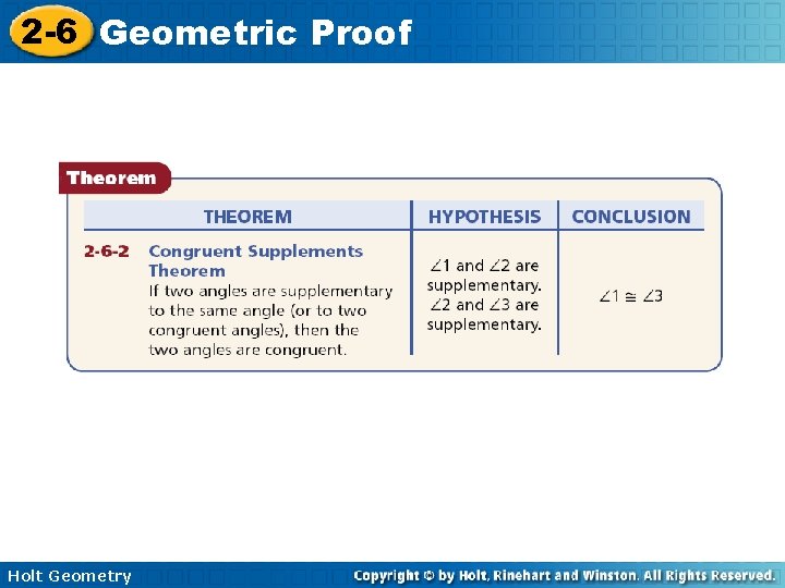 2 6 Geometric Proof Warm Up Lesson Presentation
