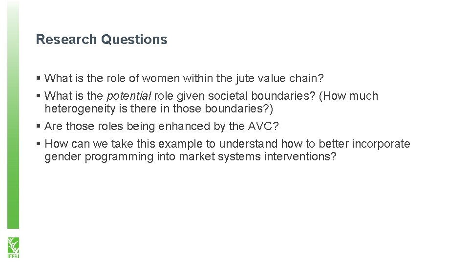 Gender Roles in the Jute Value Chain in