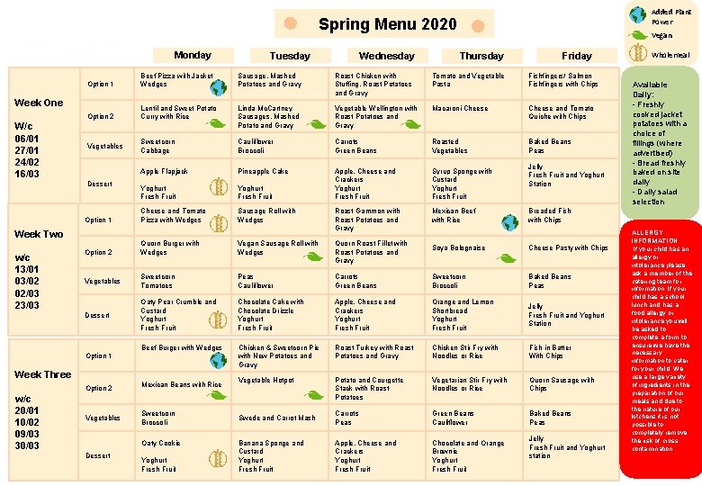Added Plant Power Spring Menu 2020 Monday Friday