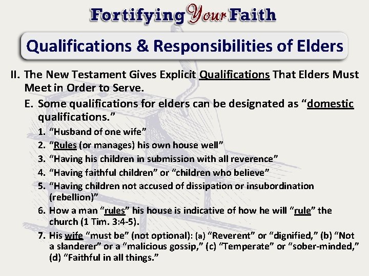 Lesson 13 Qualifications Responsibilities of Elders Part 1