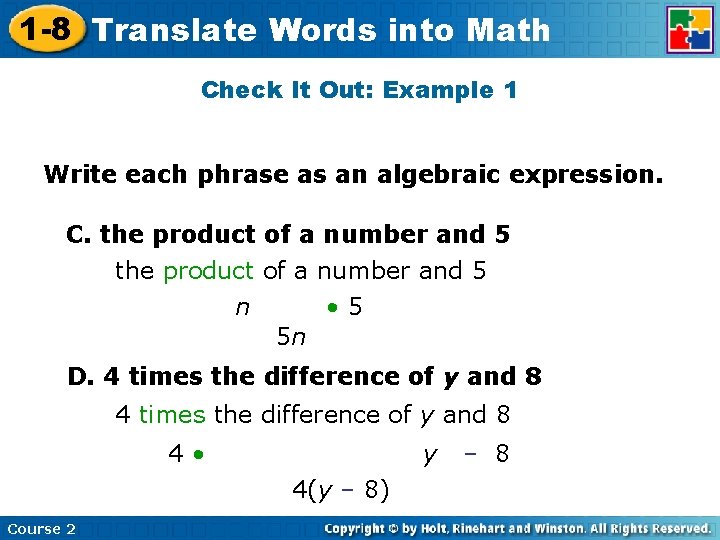 1 8 Translate Words into Math Learn to