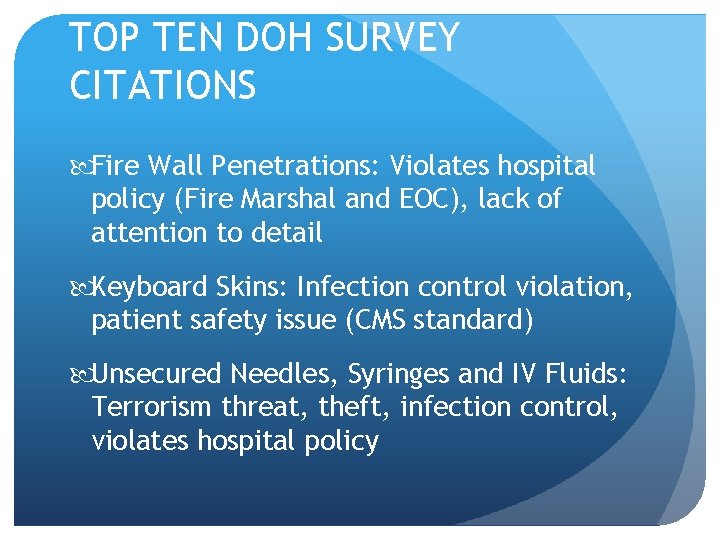 TOP TEN DOH SURVEY CITATIONS RANDY BENSON Executive