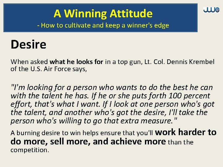 Special Management Series A Winning Attitude How to