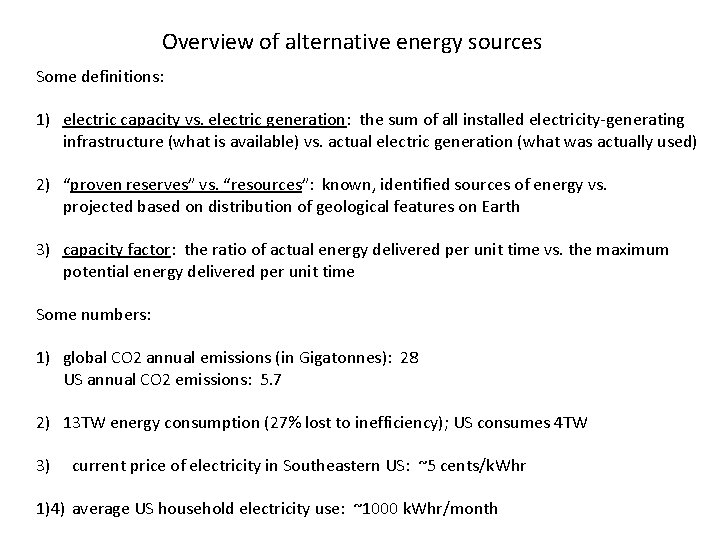 Overview of alternative energy sources Some definitions 1