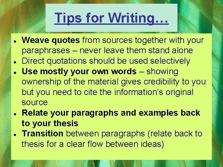 Beginning the Process Writing Using Resources Research Paper