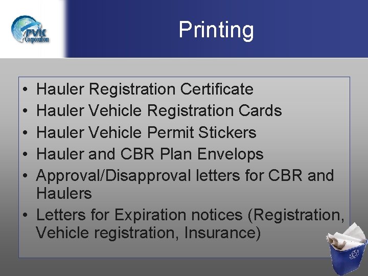 RECYCLE Business Recycle Plans and Hauler Tracking System