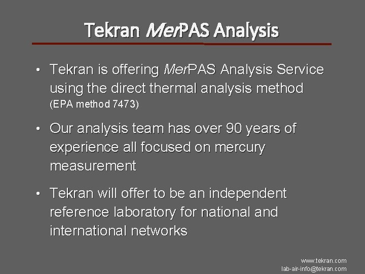 Mercury Passive Air Sampler www tekran com labairinfotekran