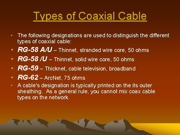 Types Of Cables Presented BY Furqan Yousuf m