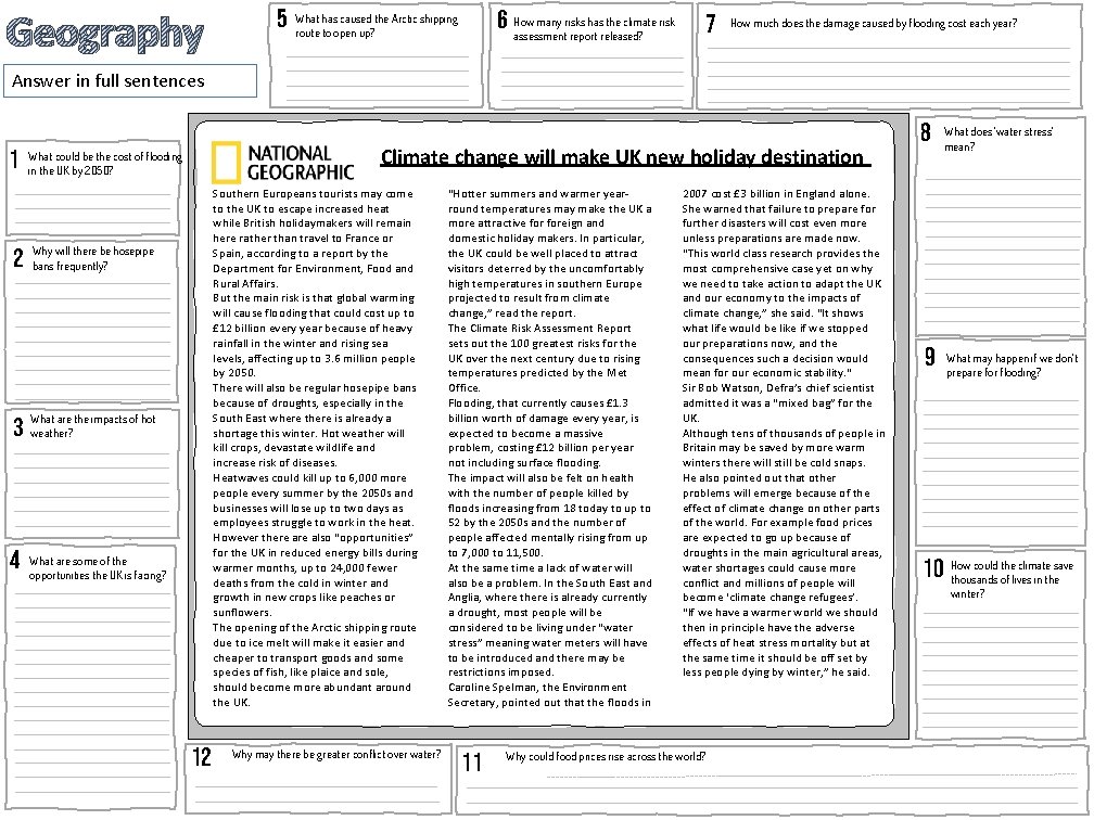 Geography 5 many risks has the climate risk