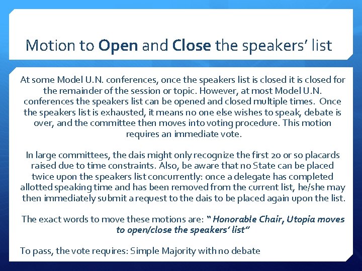 MODEL UNITED NATIONS RULES OF PROCEDURE TWO MAIN