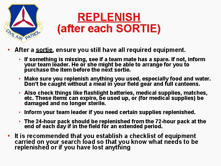 CAP Ground Team Task O0002 Conduct Individual Refit