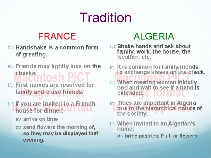 Tradition FRANCE Handshake is a common form of