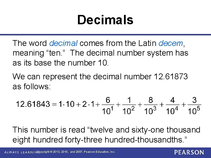 Chapter 7 Decimals Rational Numbers and Percent Copyright