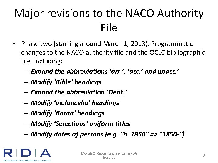 Module 2 RDA Basics Recognizing and Using RDA