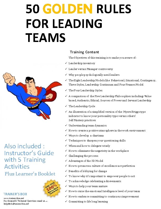 50 GOLDEN RULES FOR LEADING TEAMS Training Content
