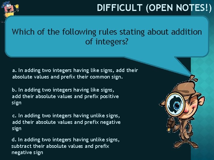 OPERATIONS ON INTEGERS Interactive QUIZ LEGENDARY YOUR DEAD