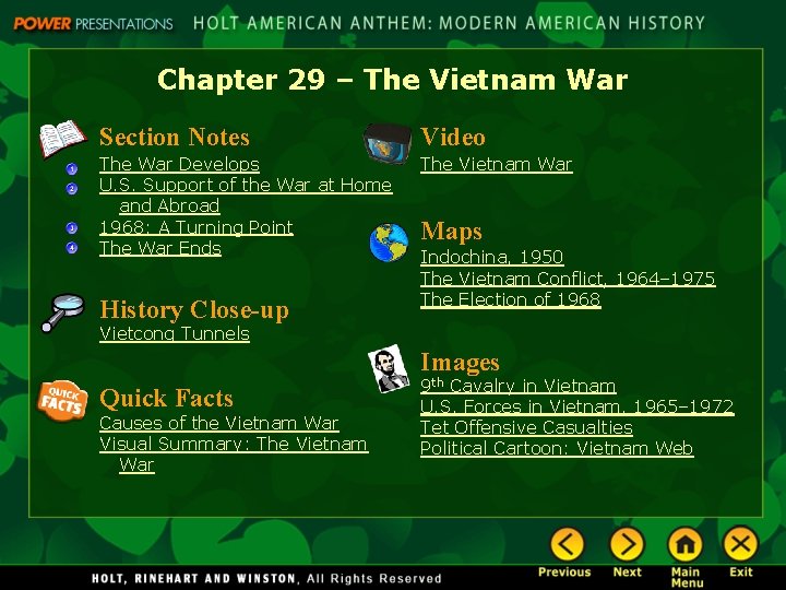 Chapter 29 The Vietnam War Section Notes Video