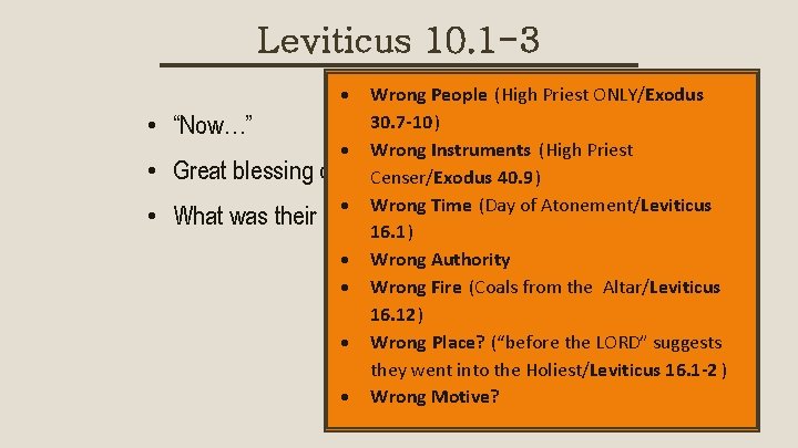 A Tale of Four Brothers Leviticus 10 Leviticus