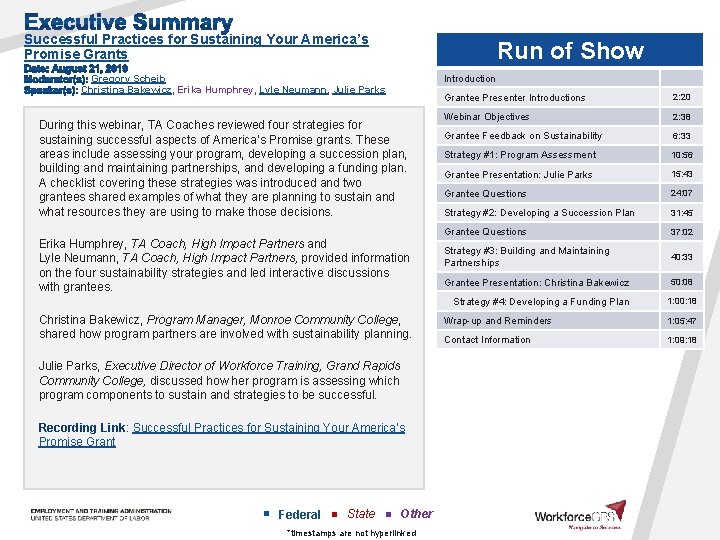 Successful Practices for Sustaining Your Americas Promise Grants