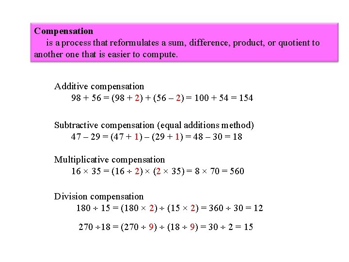 Chapter 4 WholeNumber Computation Section 4 1 Mental