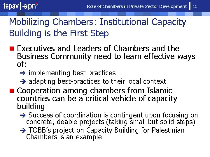 Role of Chambers in Private Sector Development The