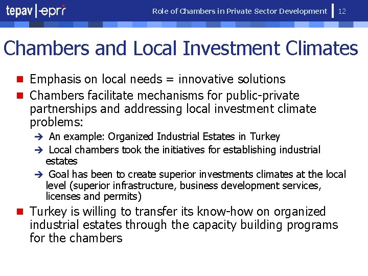 Role of Chambers in Private Sector Development The