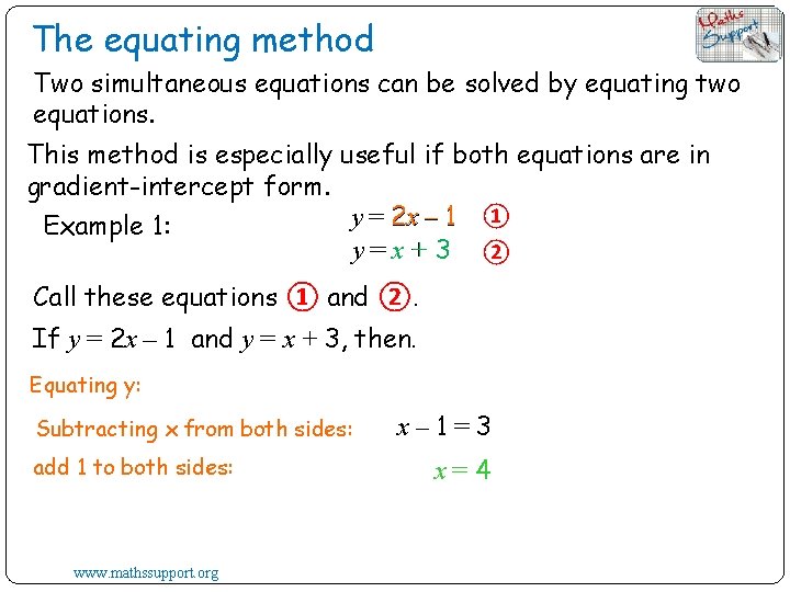 December 2021 Solving simultaneous equations equating values of