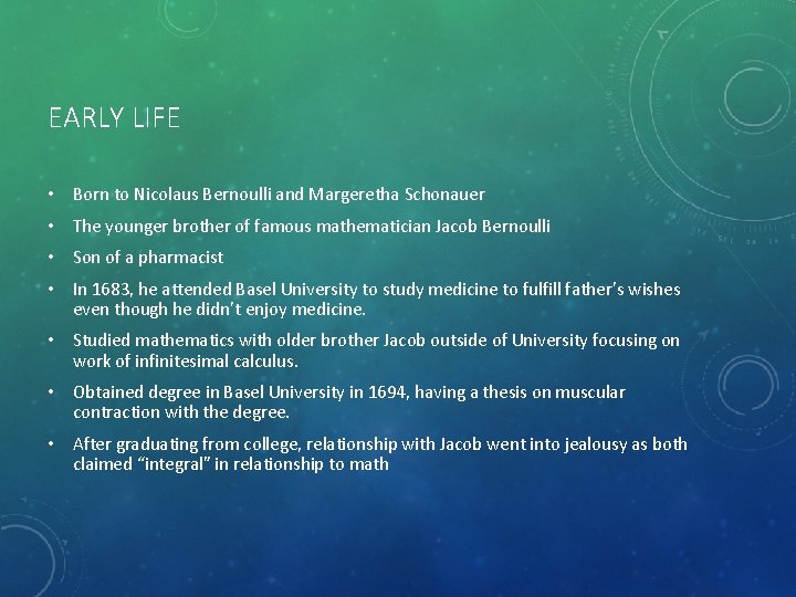 JEAN JOHANN BERNOULLI GEAVON TAYLOR BIOGRAPHY Born August